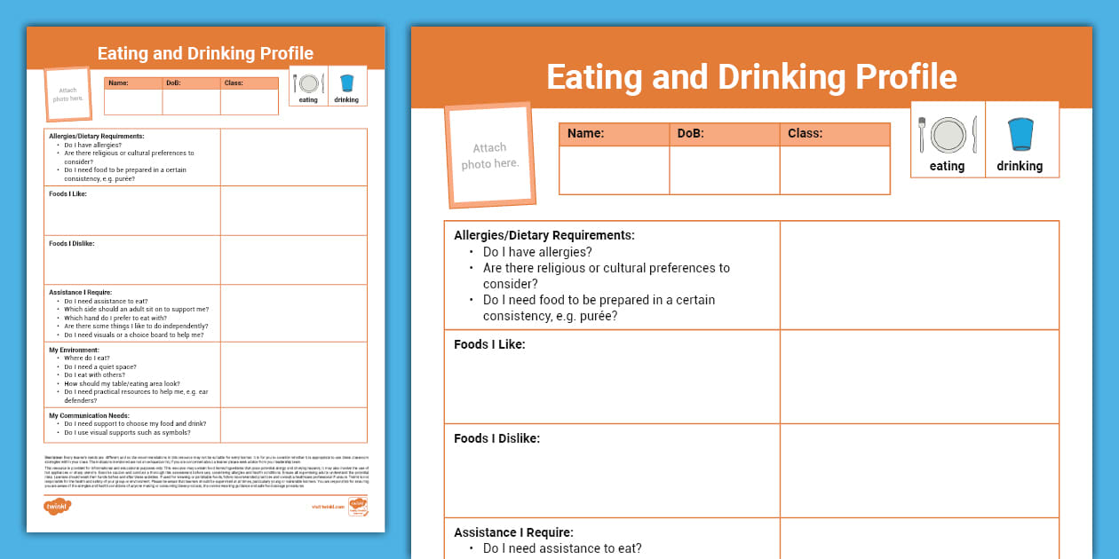 Eating and Drinking Profile (teacher made) - Twinkl