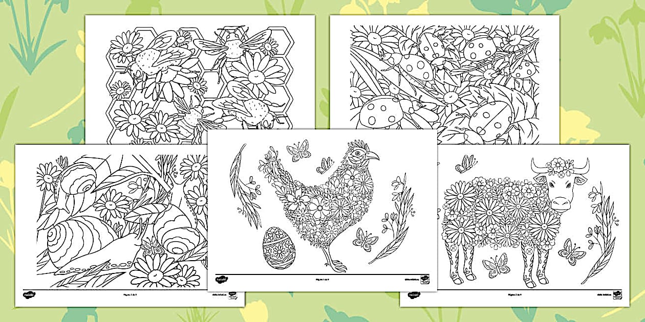 Hojas de colorear: Animales y flores de la primavera - Mindfulness