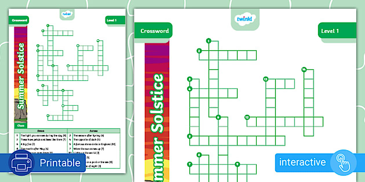 Summer Solstice Crossword – Twinkl Puzzled - Kids Puzzles