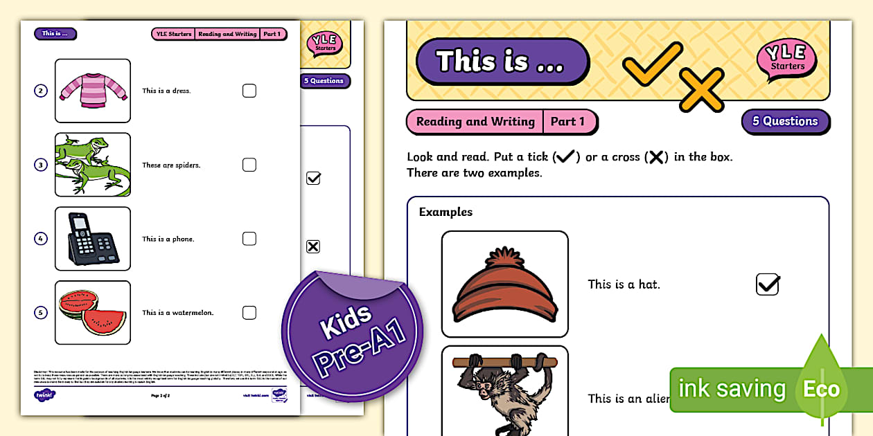 YLE Starters Reading and Writing Part 1 Practice Sheet (4)