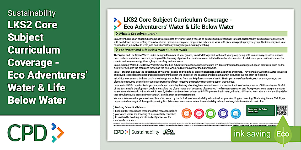 LKS2 Core Subject Curriculum Coverage - Eco Adventurers' Water & Life Below