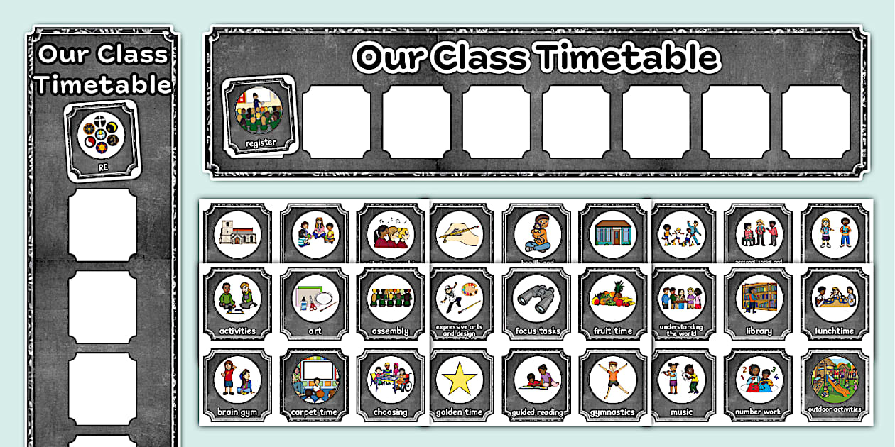 EYFS Chalkboard-Themed Reception Visual Timetable - Twinkl