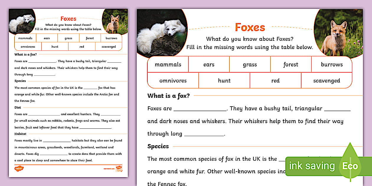 Foxes Cloze Worksheet