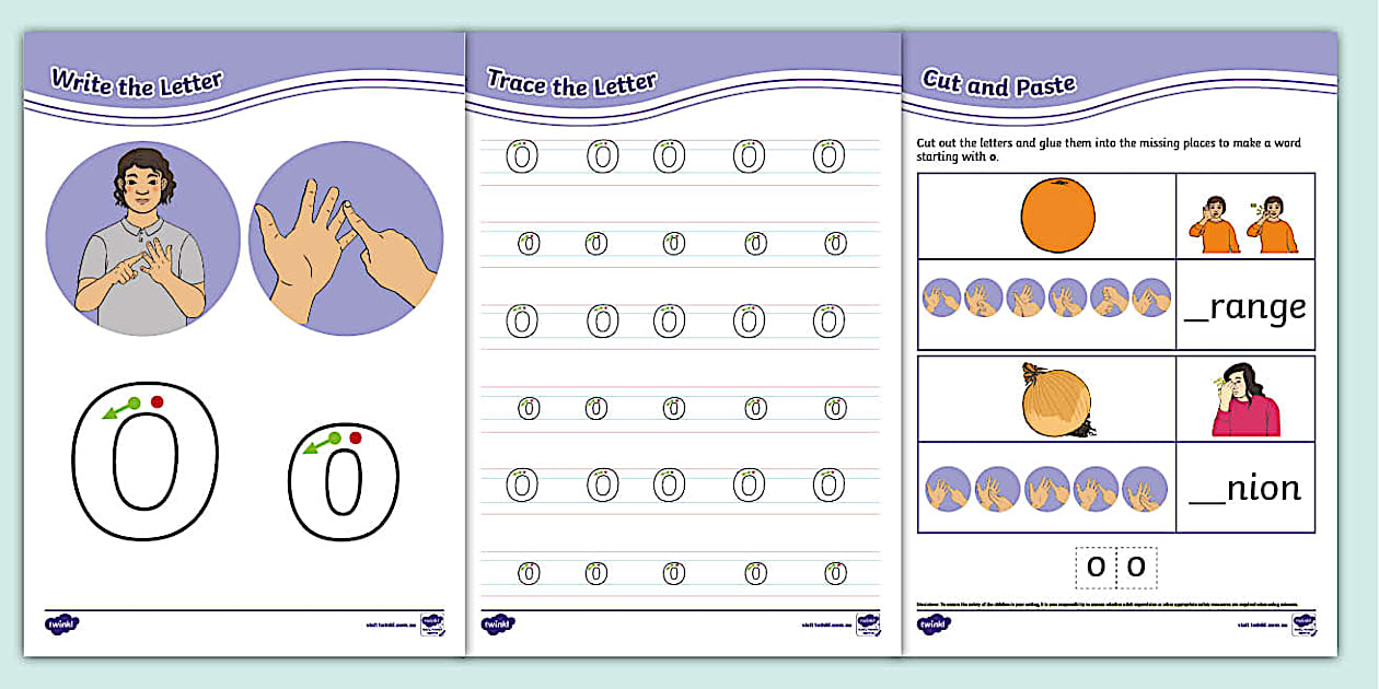 Letter O Handwriting Worksheets with Auslan (Teacher-Made)