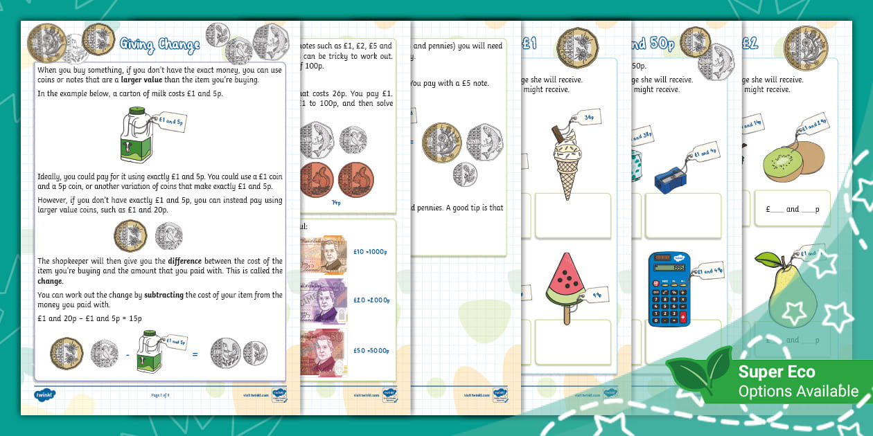 Money: Giving Change (Ages 7 - 8) (teacher made) - Twinkl