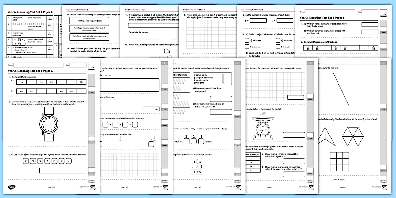 Year 3 Maths Reasoning Test Set 3 Assessment Pack and Analysis Grid