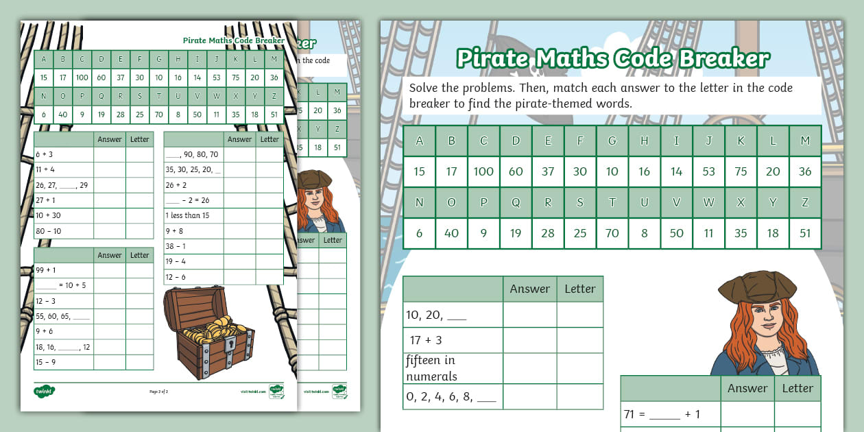 👉 Year 2 Pirate Maths Code Breaker (teacher made)