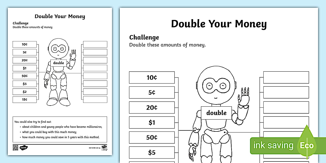 *Singapore Money - Double Your Money Worksheet* - Twinkl