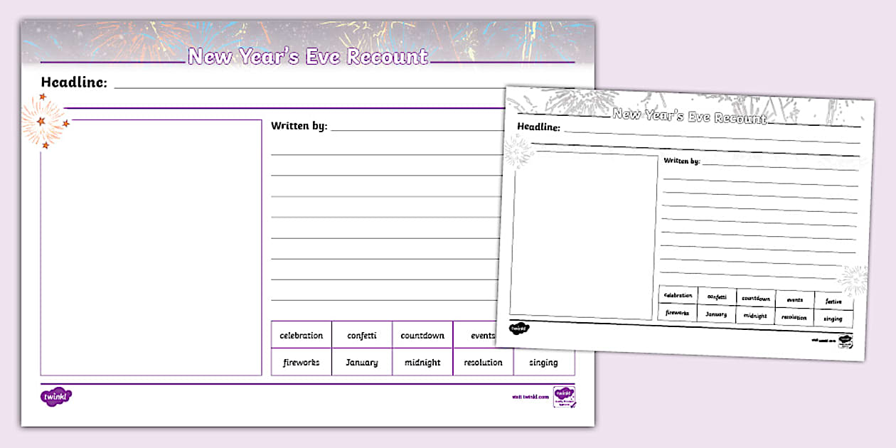KS2 New Year's Eve Recount Writing Template - Twinkl