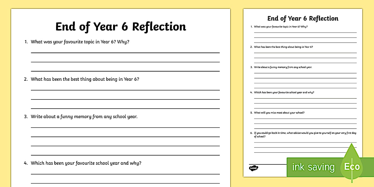 Editable End of Year 6 Reflection Worksheet (Lehrer gemacht)