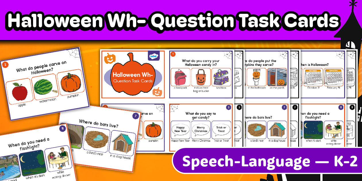 Halloween Wh- Question Task Cards for SLP