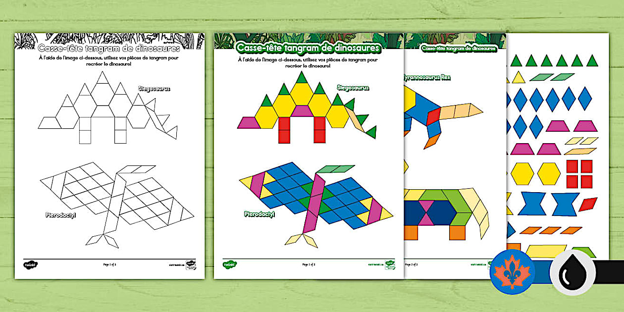Dinosaur Tangram Puzzles French (teacher made) - Twinkl