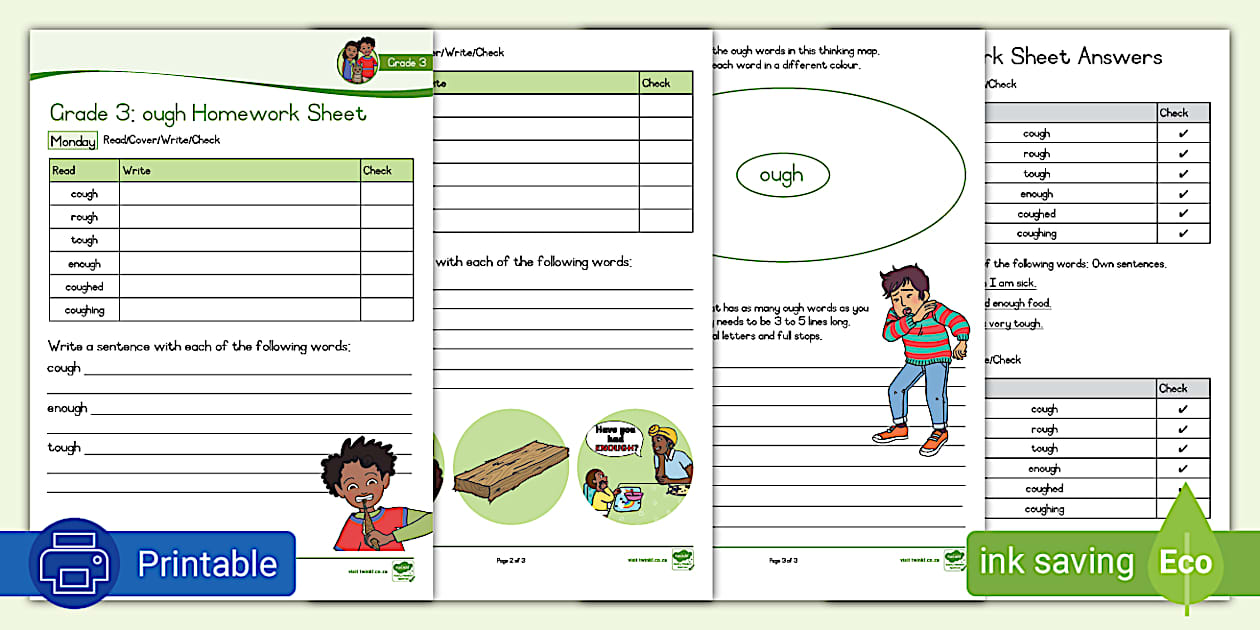 Grade 3 Phonics: ough Homework Sheet