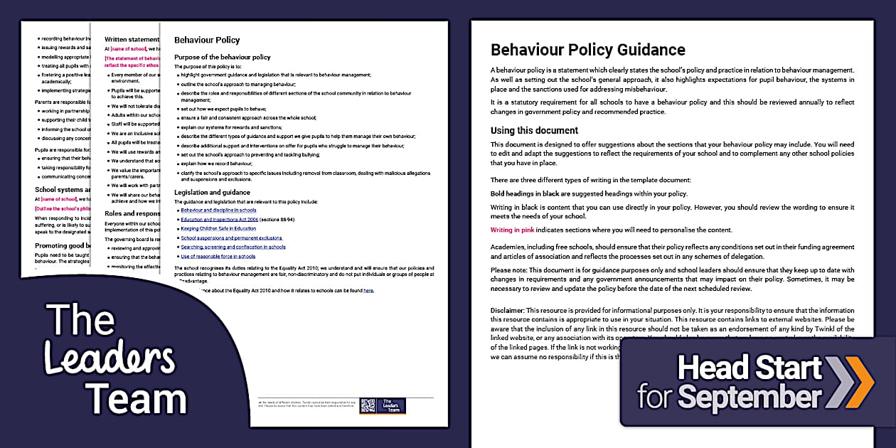 Behaviour Policy - leaders (teacher made) - Twinkl