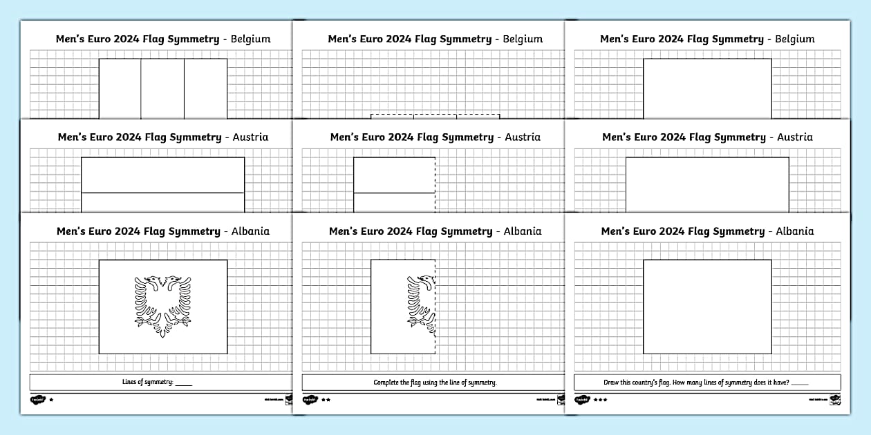 2024 Men’s Euros Flag Symmetry Worksheet Pack - Twinkl