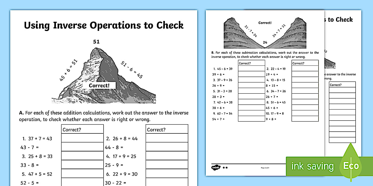 Higher Ability Inverse Operations to Check Answers Worksheet