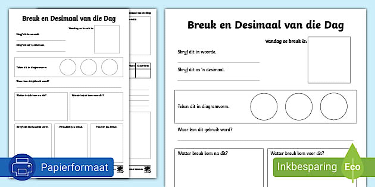 Breuk en Desimaal van die Dag Werkkaart - Twinkl