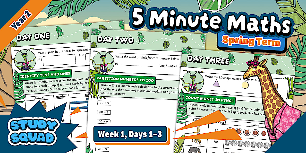 👉 Study Squad 5 Minute Maths - Year 2 Spring - Week 1 Days 1-3