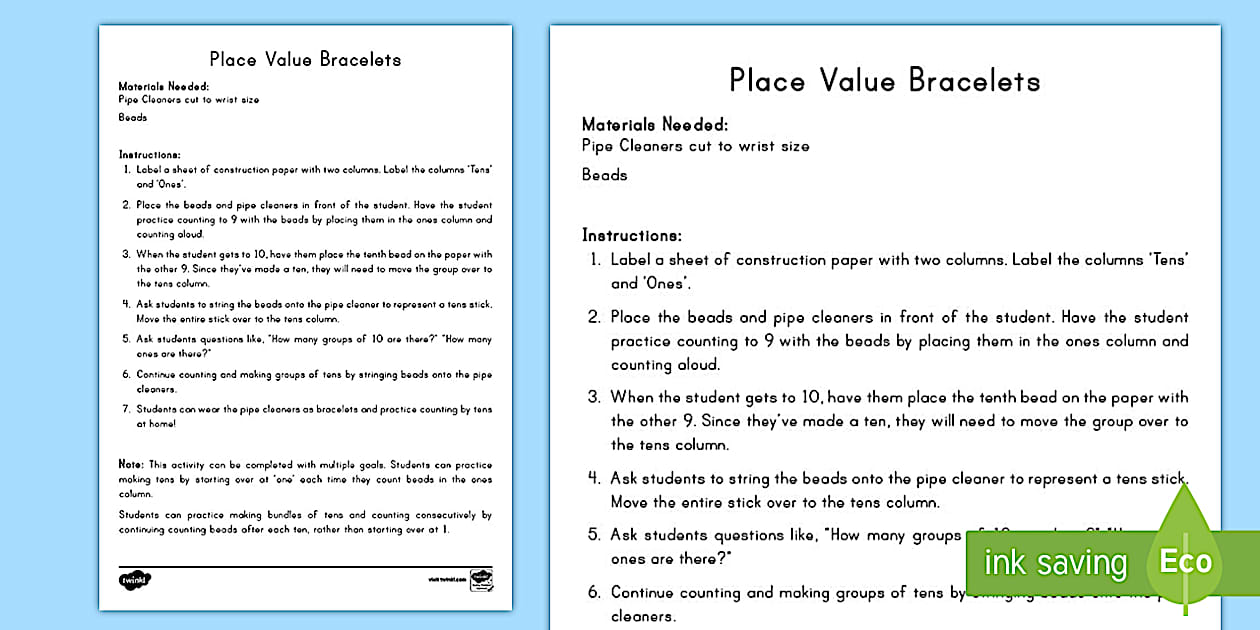 Place Value Bracelets Activity - Twinkl