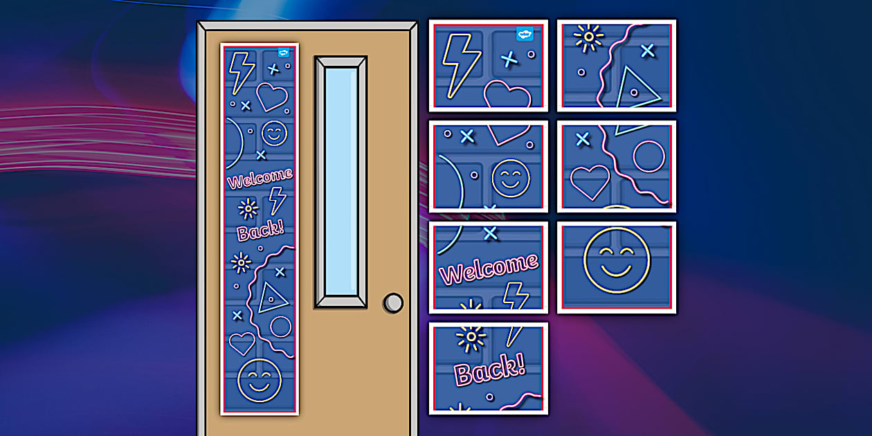 Welcome Back! Neon Theme Vertical Door Banner