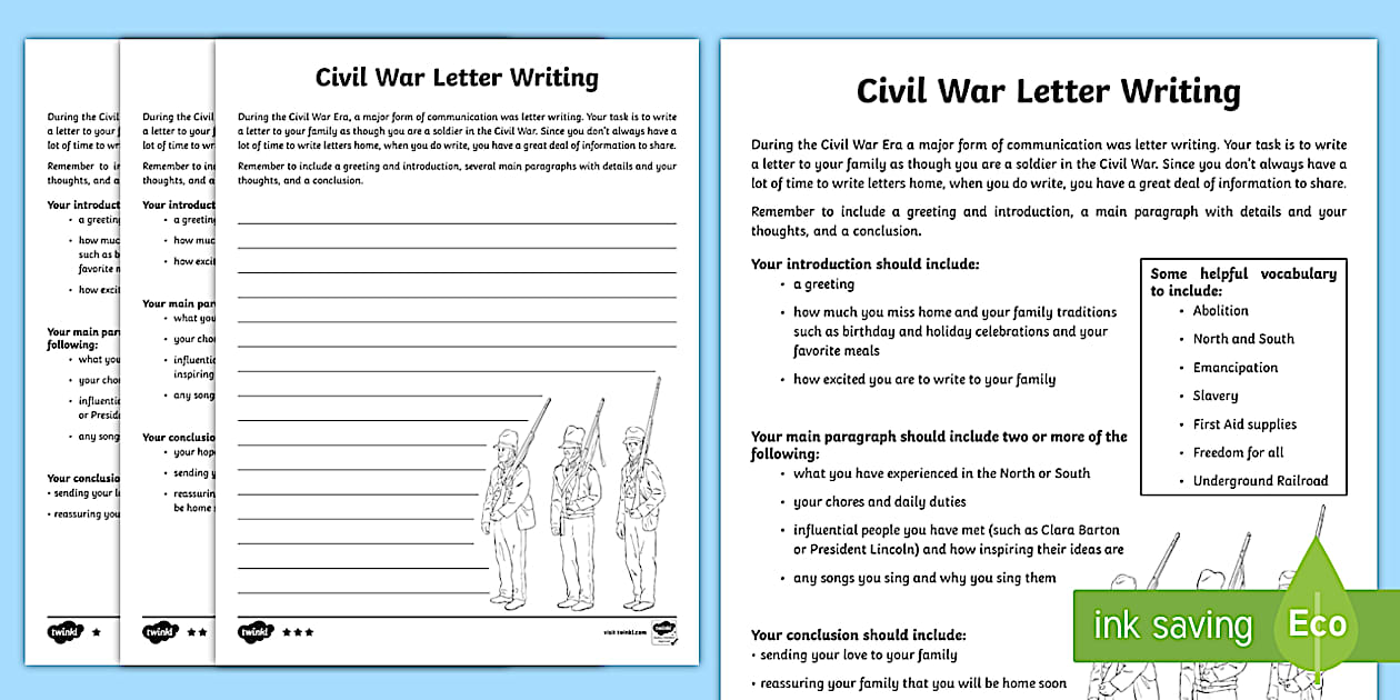 Civil War Letter Writing Worksheet (teacher made) - Twinkl