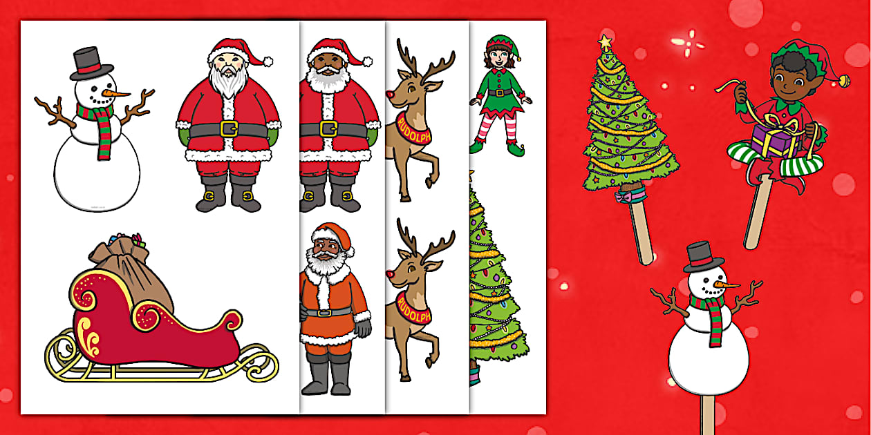 Christmas Stick Puppets (teacher made) - Twinkl