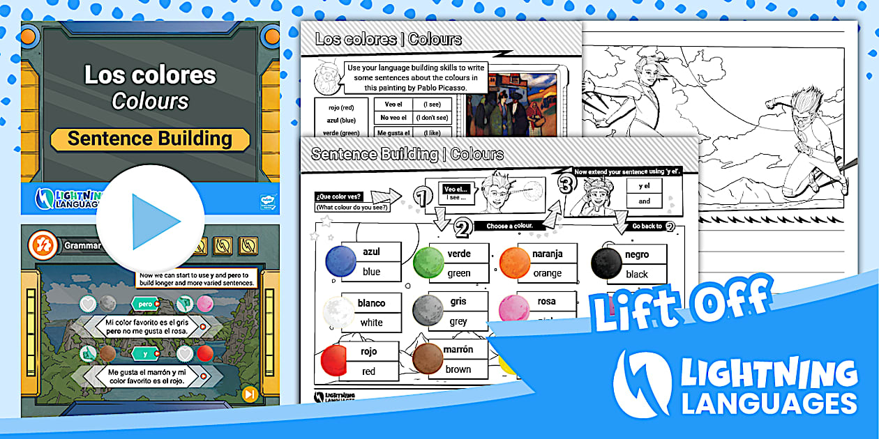 👉 Lightning Languages Spanish | Colours Sentence Building Pack