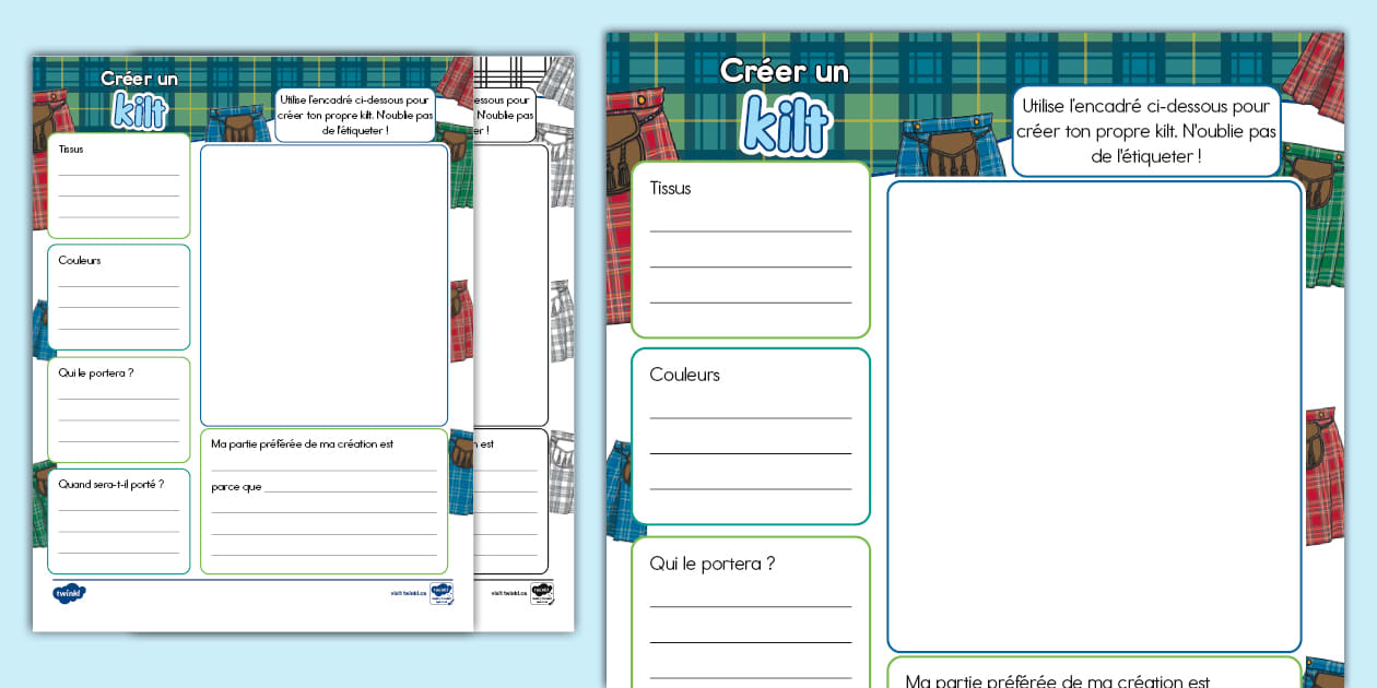 Feuille d'activités : Créer un kilt (teacher made)