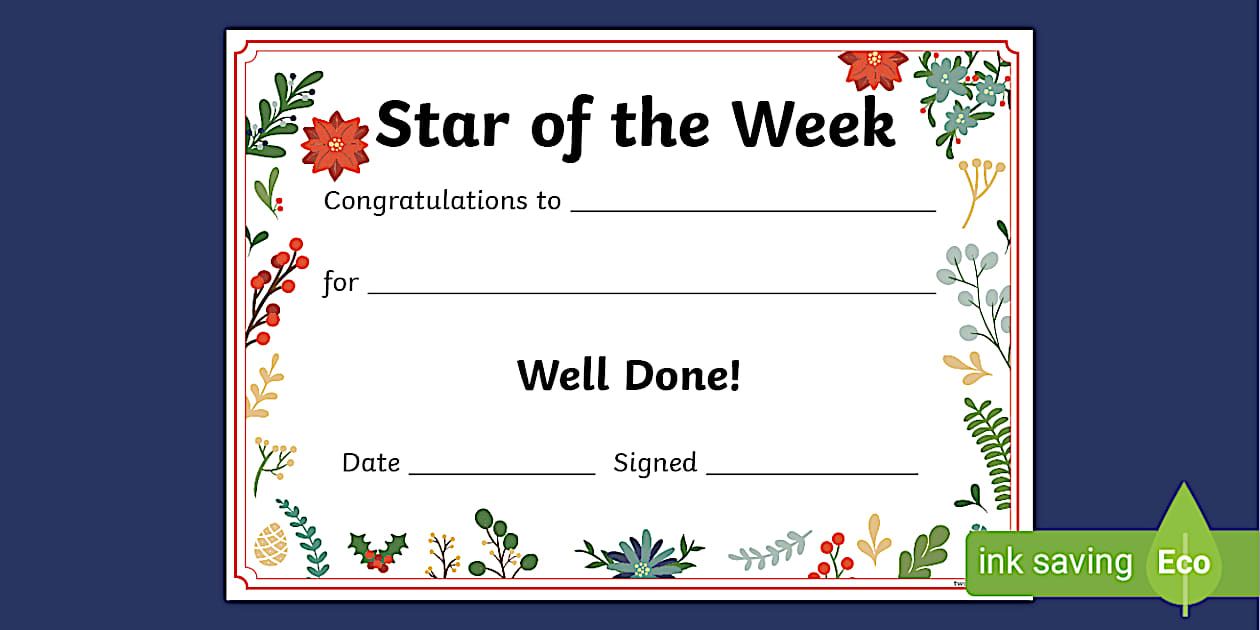 👉 Winter Botanical Reward Certificates Star of the Week