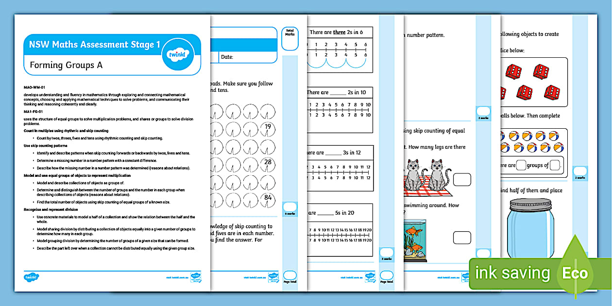 Maths Assessment NSW Curriculum – Stage 1 Forming Groups A