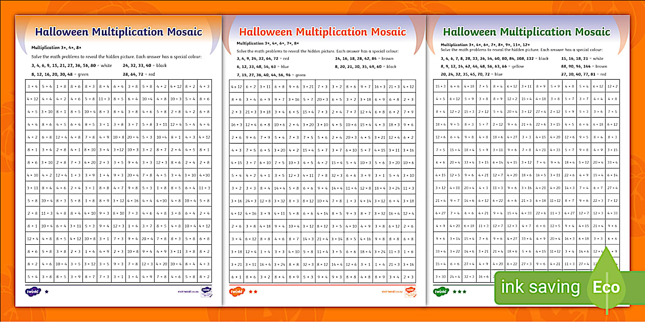 Halloween Multiplication Mosaic (teacher made) - Twinkl
