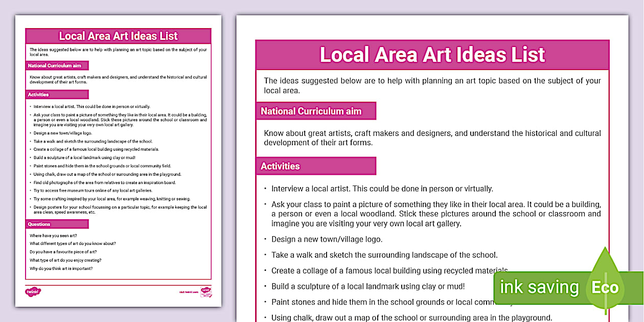 Local Area Art Ideas List - Twinkl - KS1 (teacher made)