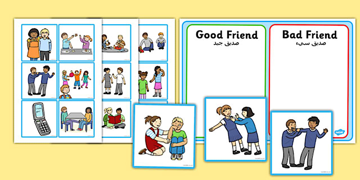 Good Friend Discussion and Sorting Cards - Arabic Translation