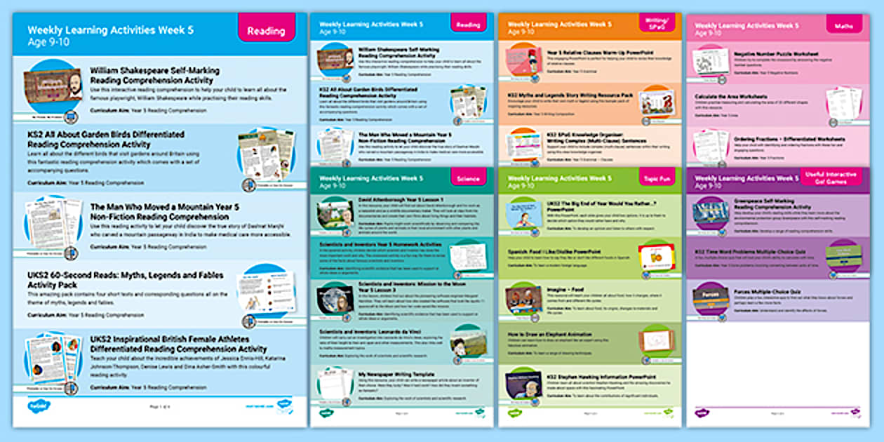 Weekly Learning Activities Week 5 Age 9-10 - Twinkl