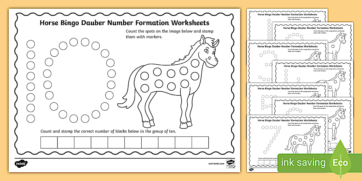 Horse Bingo Dauber Number Formation Worksheets | Twinkl KS1