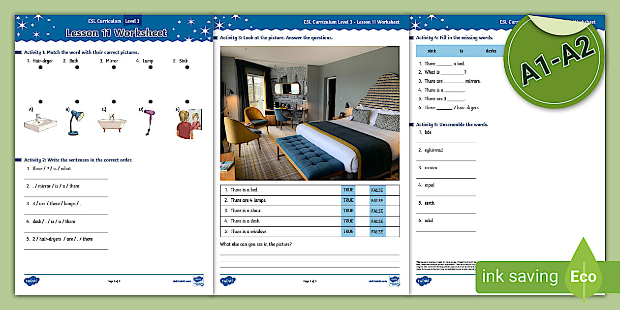 ESL Curriculum Level 3, Lesson 11 Worksheet (teacher made)