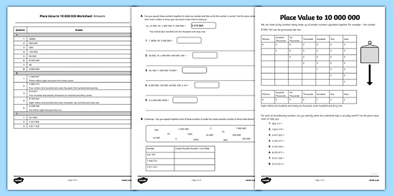 Place Value to 10 000 000 Worksheet (teacher made) - Twinkl