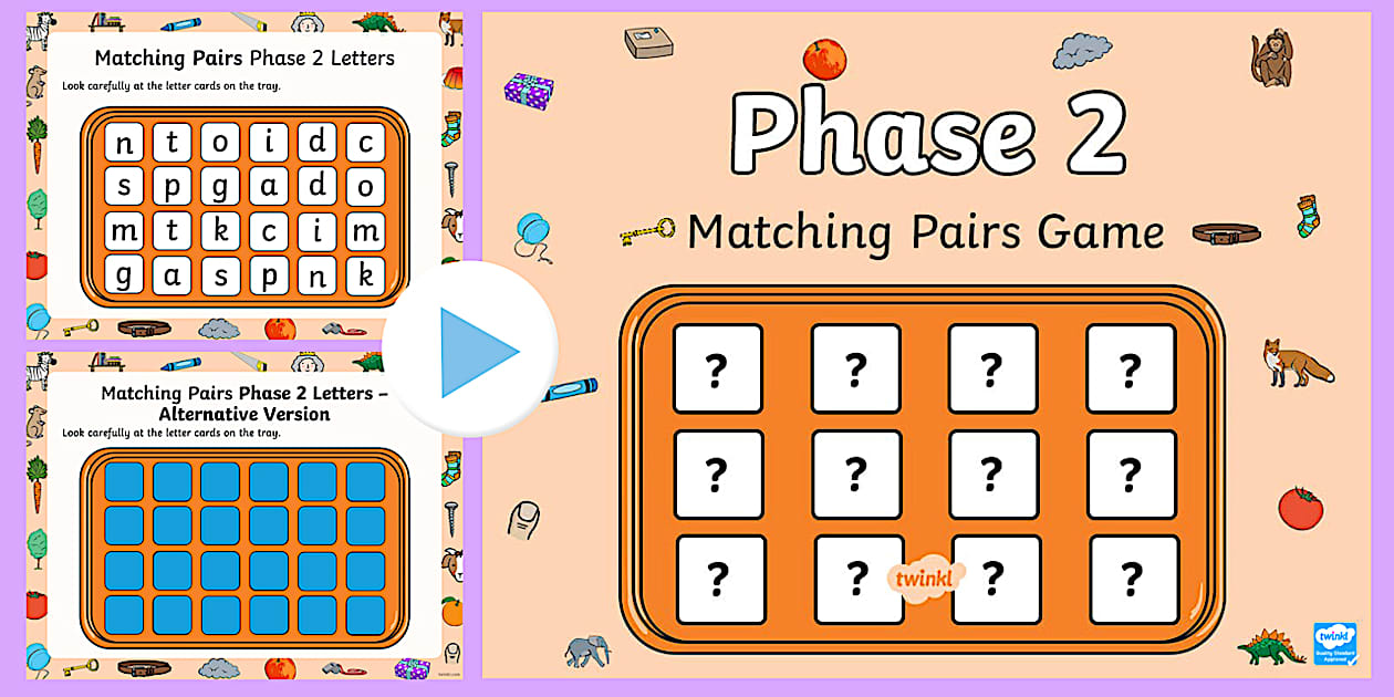 Matching Phase 2 Phonics Letters and Sounds Memory Game