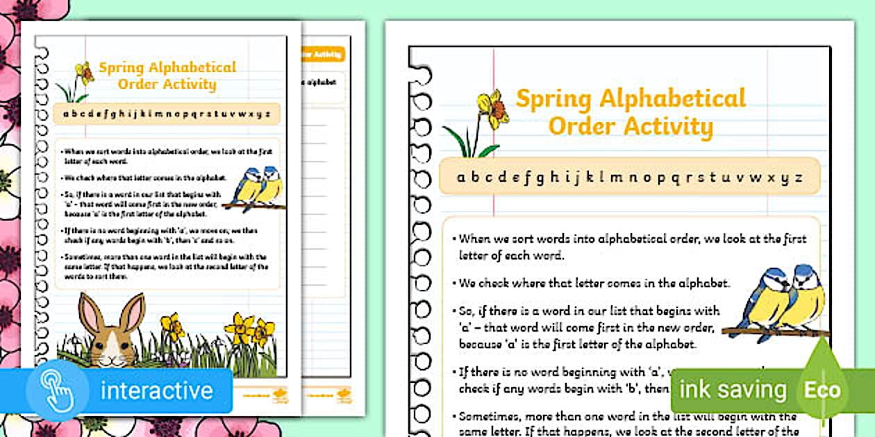 Spring Alphabetical Order Activity (teacher made) - Twinkl