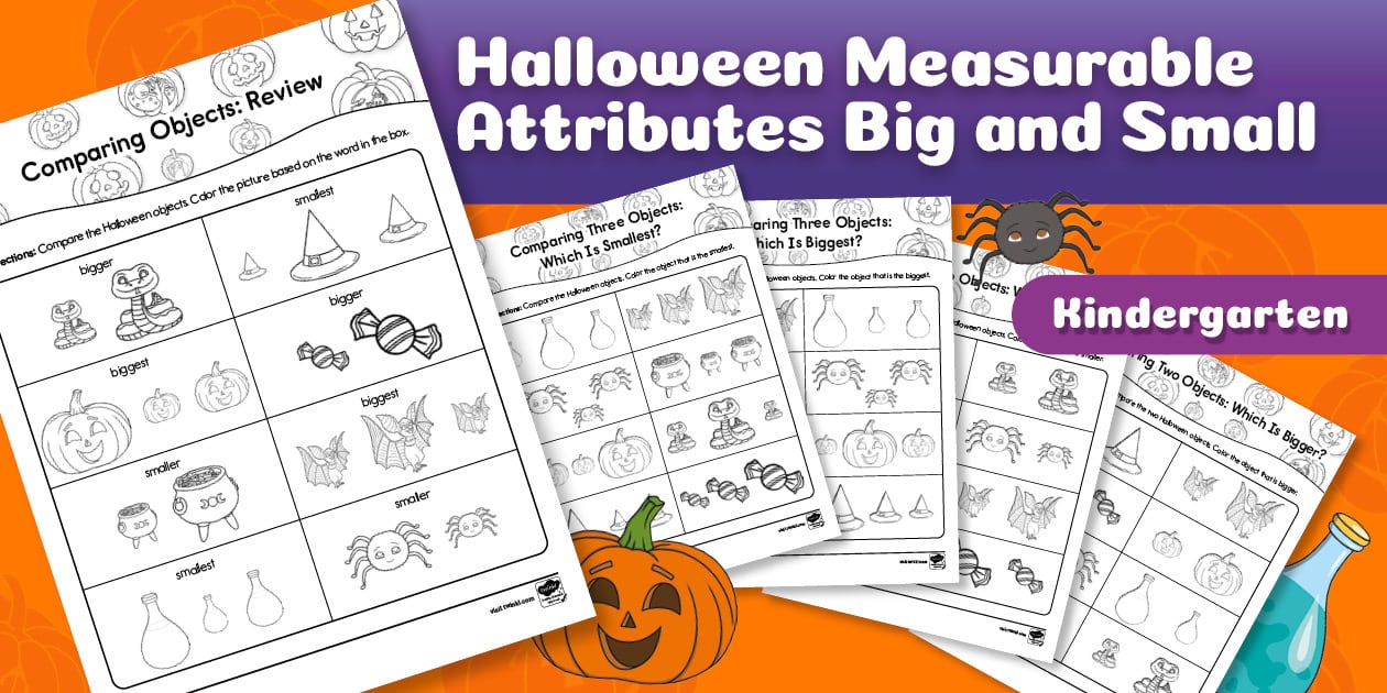 Kindergarten Measurable Attributes Halloween Math Worksheets