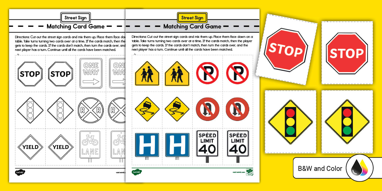 Kindergarten Street Sign Matching Game | Twinkl USA - Twinkl