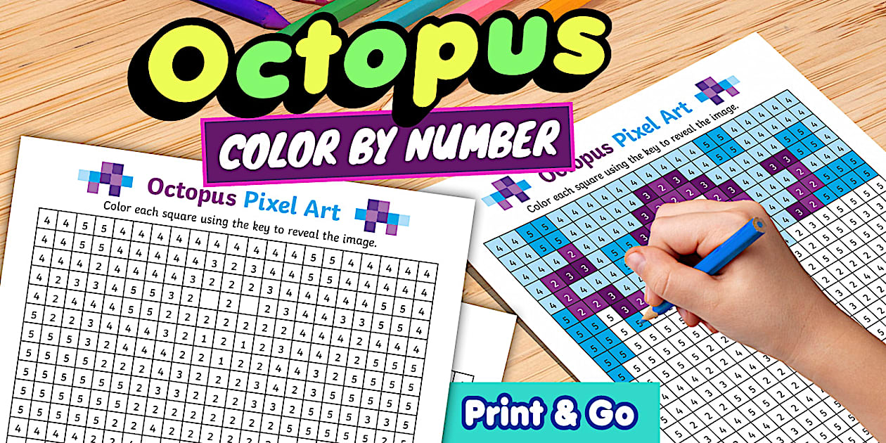 Octopus Pixel Art Color by Number Worksheet (teacher made)
