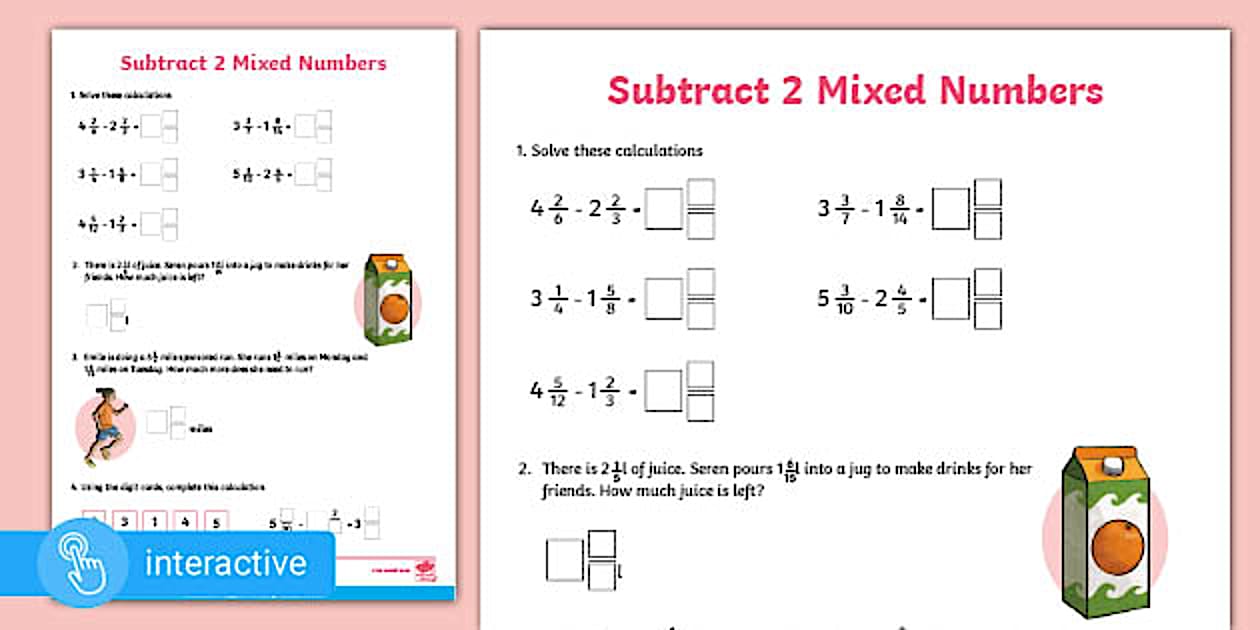 👉 Y5 Supports White Rose: Subtracting Mixed Numbers Worksheet