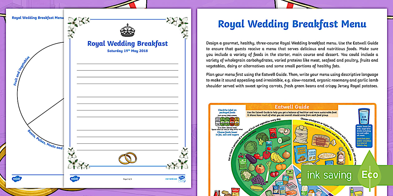 KS2 Royal Wedding Breakfast Menu Planning Worksheets