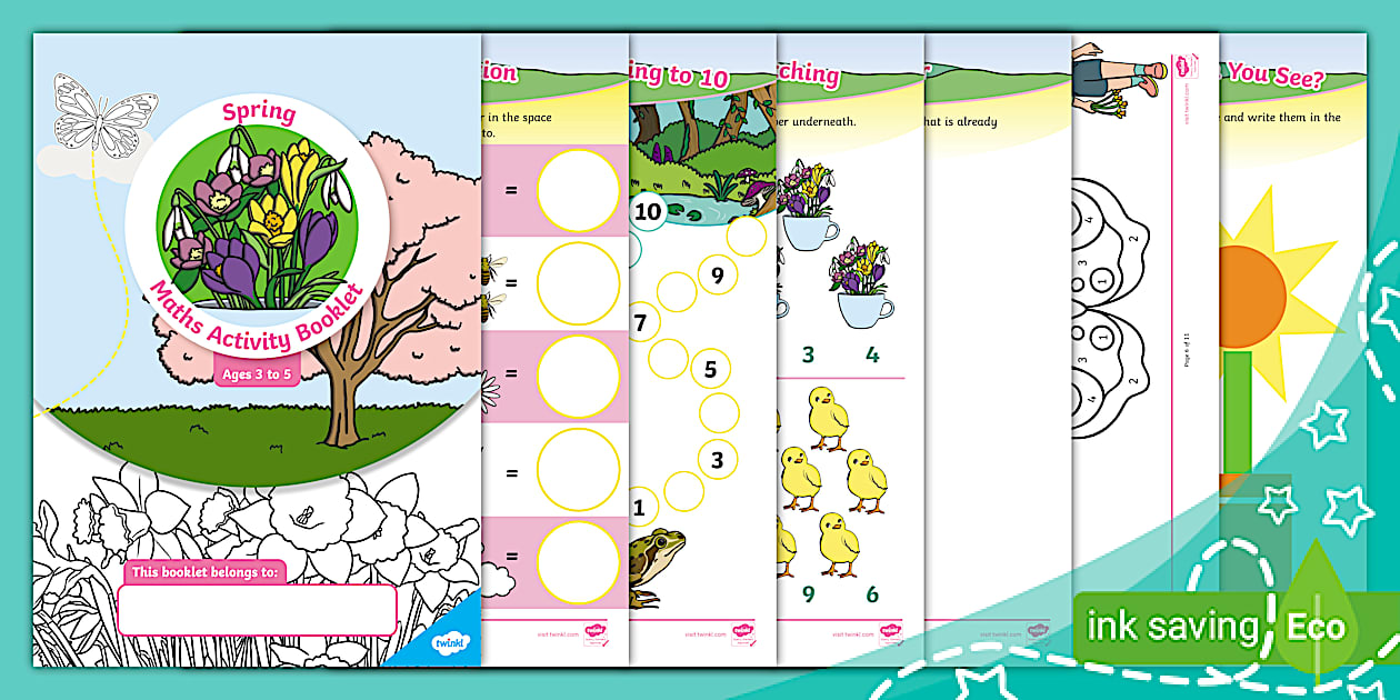 Spring Maths Activity Booklet for Ages 3 - 5 - Twinkl
