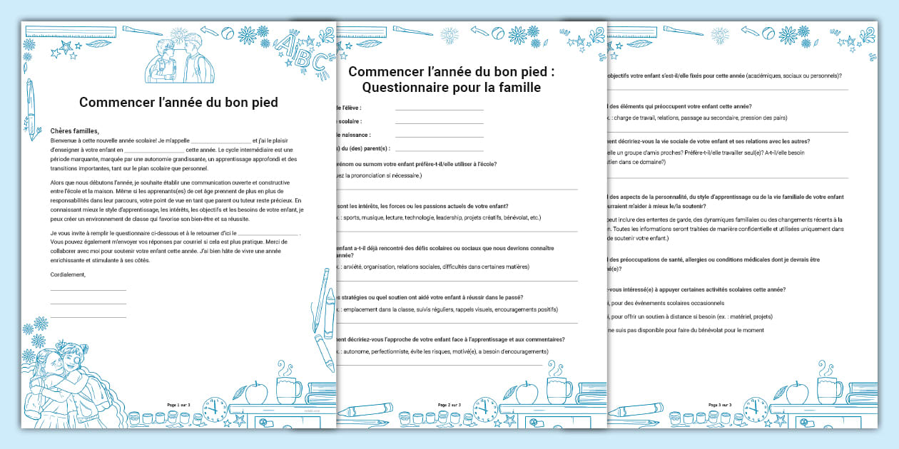 Back to School - Letter to Parents (Intermediate 7-8) French