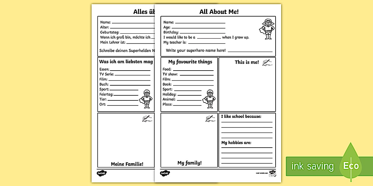 All About Me Worksheet / Worksheet English/German - All About Me Worksheet