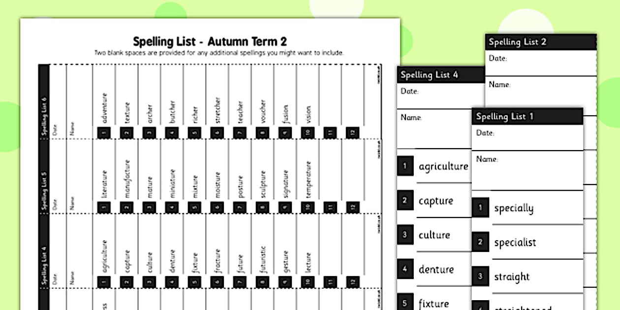 Editable Home Educators Spelling Lists Year 4 Autumn 2