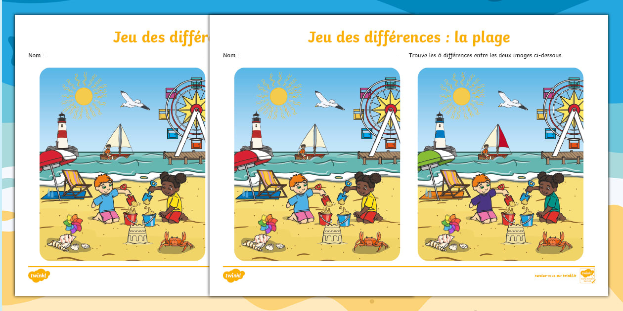 Jeu des différences : à la plage (teacher made) - Twinkl