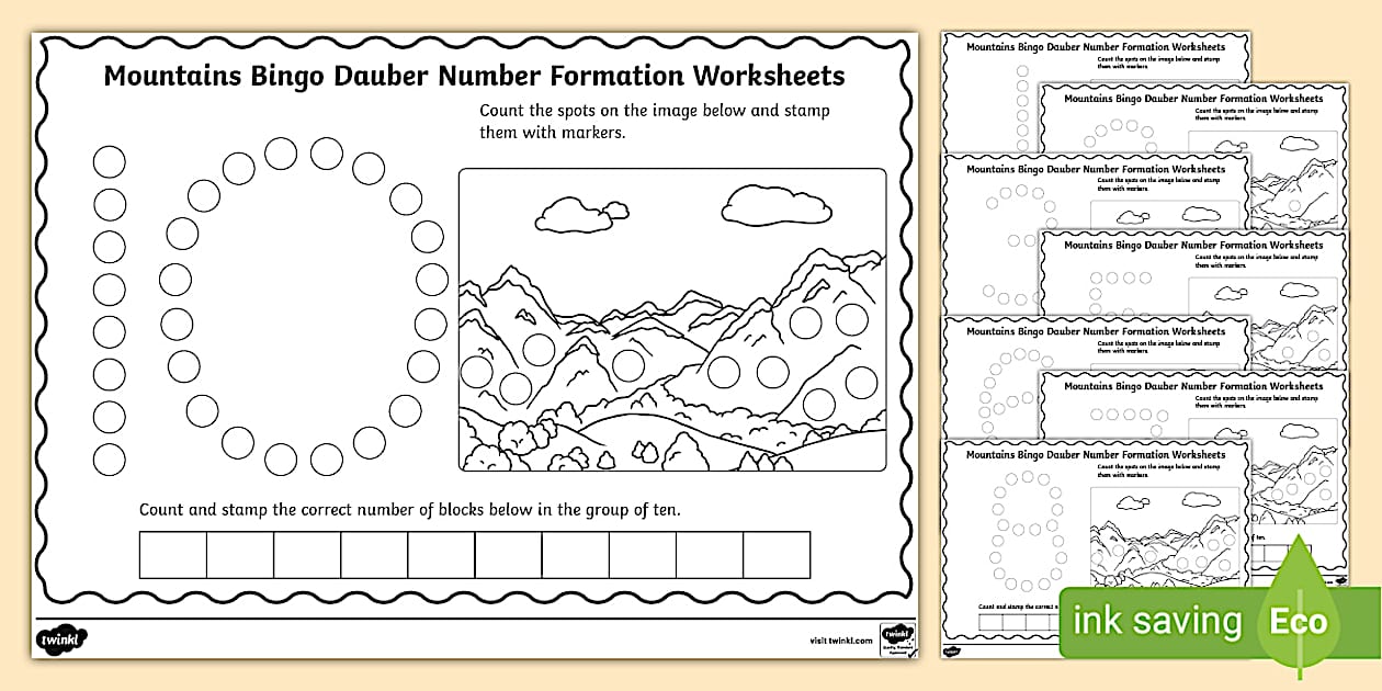 Mountains Bingo Dauber Worksheets | Number Formation | KS1